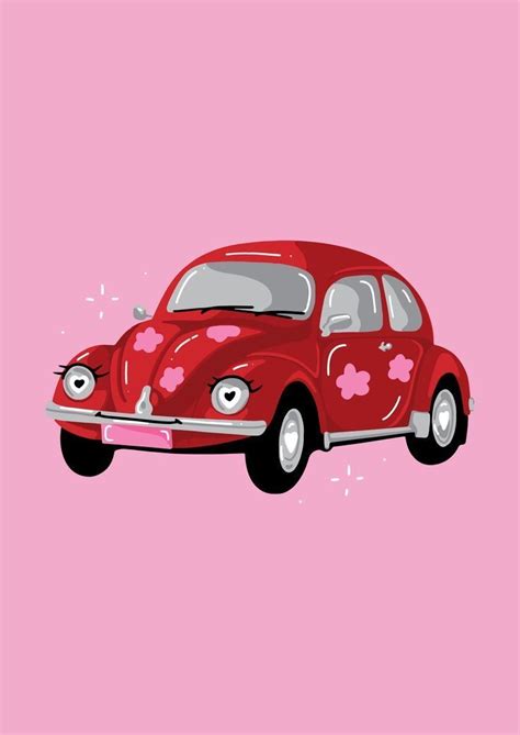 Ruby Roller Art Collage Retro Red Car With Hearts