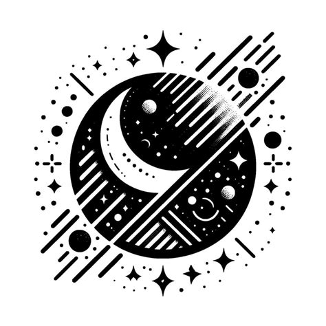 Celestial Monochrome Cosmic Illustration With Crescent Moon Stars