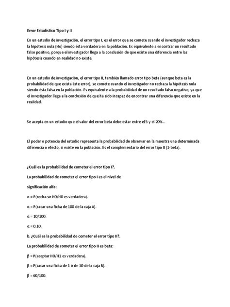 Error Estadistico Pdf Errores Tipo I Y Tipo Ii Teorías Cientificas