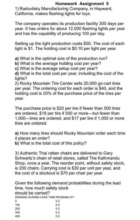 Solved Homework Assignment 5 1 Radovilsky Manufacturing
