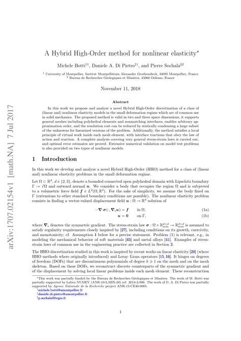 Pdf A Hybrid High Order Method For Nonlinear Elasticity