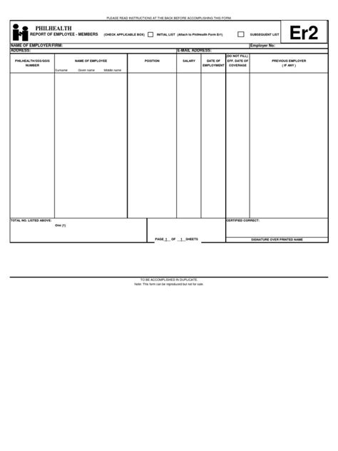 Philhealth Er2 Fillable Form Printable Forms Free Online