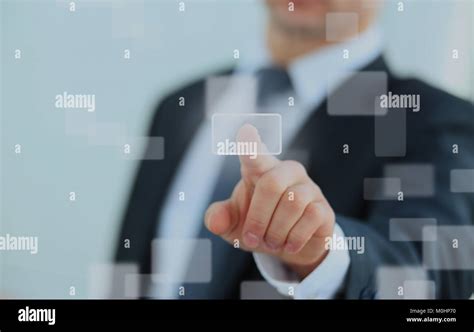 Business Man Pressing A Touchscreen Button Stock Photo Alamy