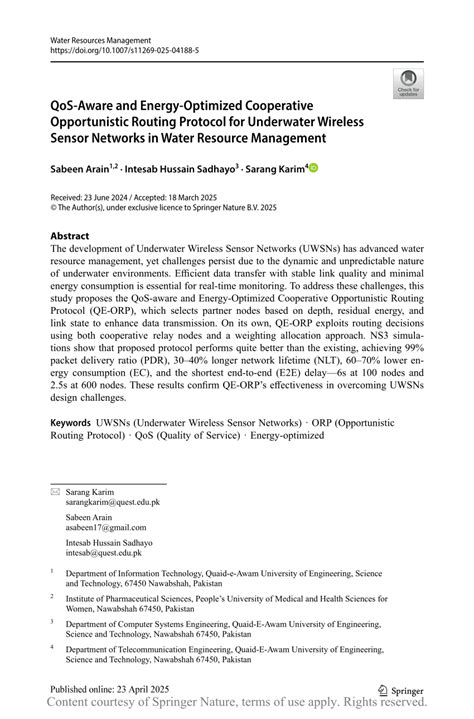 Qos Aware And Energy Optimized Cooperative Opportunistic Routing Protocol For Underwater