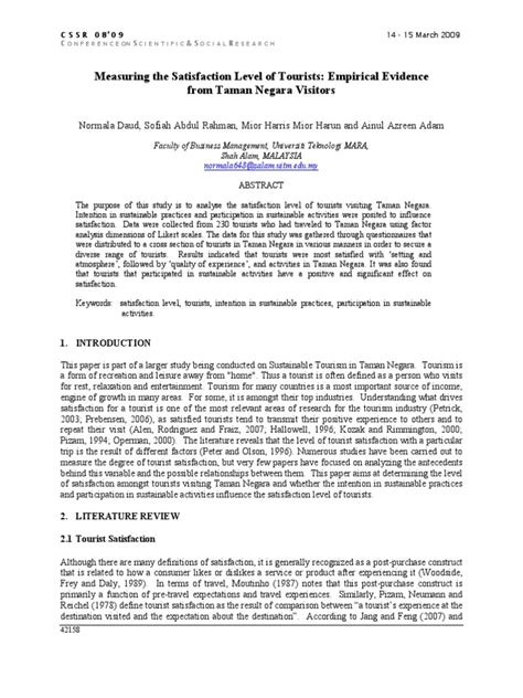 Measuring The Satisfaction Level Of Tourists Empirical Evidence From