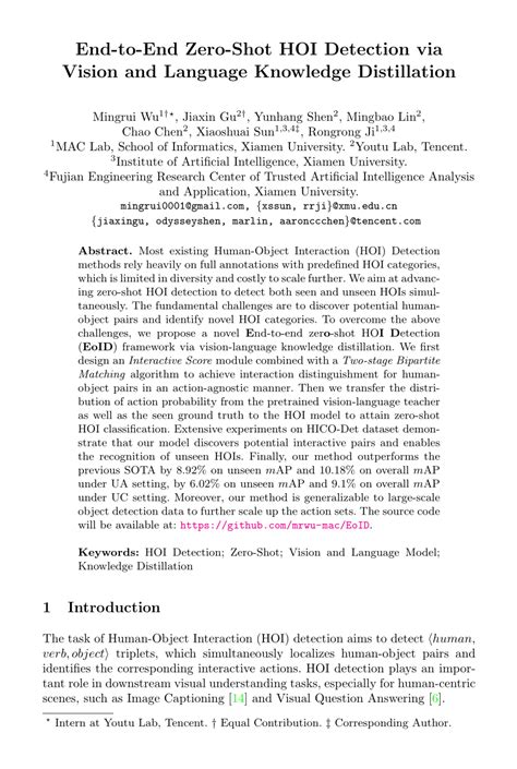Pdf End To End Zero Shot Hoi Detection Via Vision And Language Knowledge Distillation