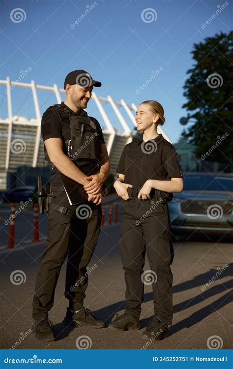 Friendly Smiling Patrol Police Officers Outdoor Stock Image Image Of