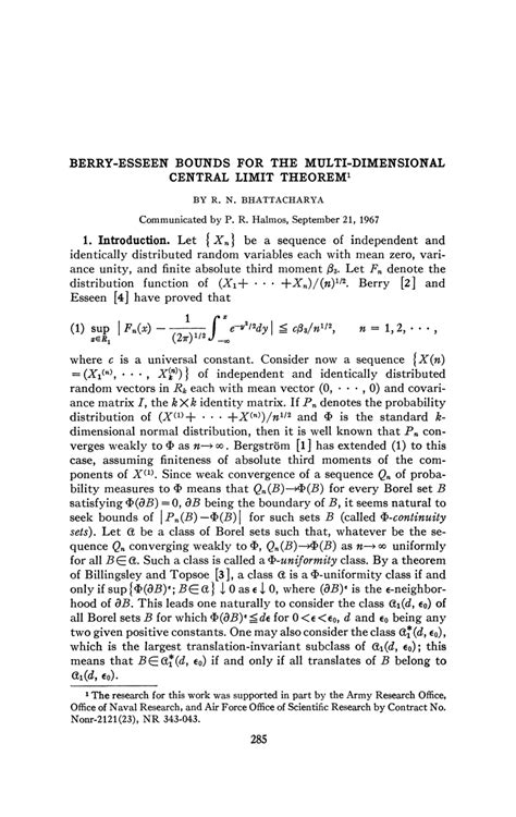 Pdf Berry Esseen Bounds For The Multi Dimensional Central Limit Theorem