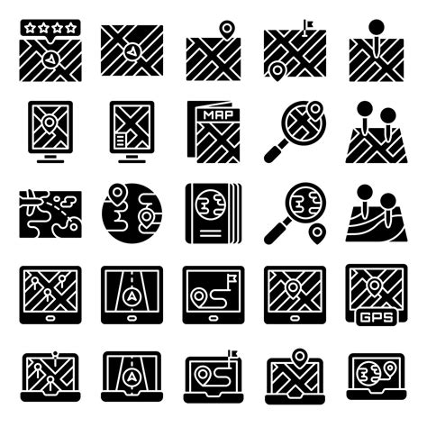 Location Map And Navigation Solid Icon Set Vector Art At Vecteezy