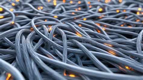 Tangled Network Cables With Glowing Orange Lights Create A Futuristic Digital Landscape Ai