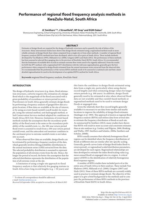 PDF Performance Of Regional Flood Frequency Analysis Methods In KwaZulu Natal South Africa