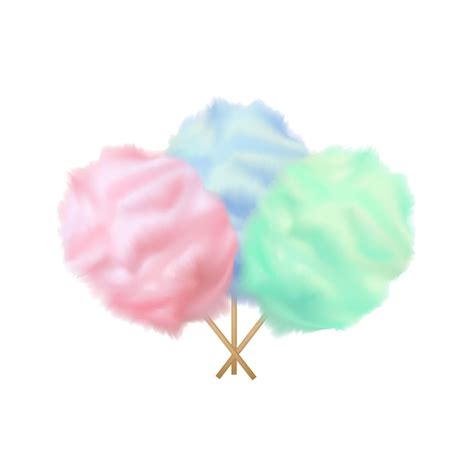 현실적인 세부 3d 트렌디 컬러 목화 사탕 세트 스틱에 달한 설탕 디저트 여름 맛있는 음식 요소 놀이의 터 일러스트레이션 프리미엄 벡터