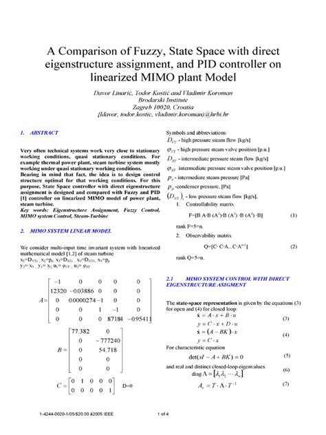 State Space Mimo Plant Pdf Eigenvalues And Eigenvectors Control