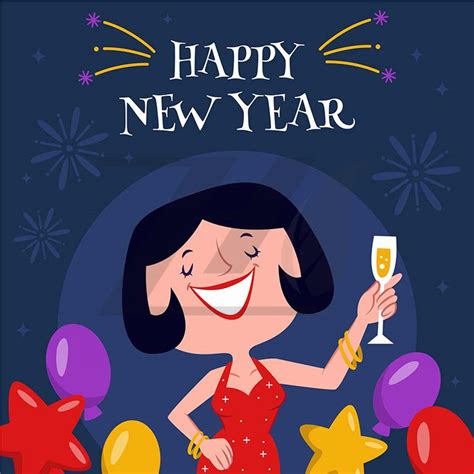 دانلود وکتور سال نو طرح دختر شاد دانلود رایگان فایل لایه باز، Psd