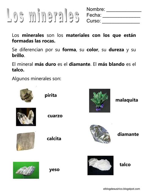 Hojas De Trabajo De Rocas Y Minerales Para Cuarto Grado Las Rocas Y