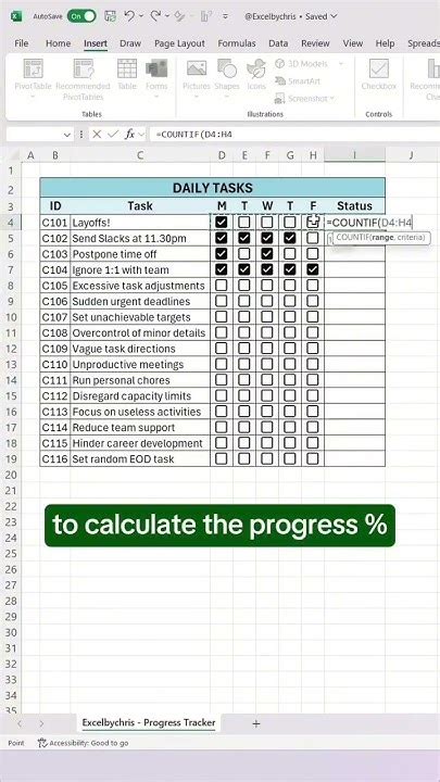 👉 How To Create A Checkbox Progress Tracker In Excel Youtube