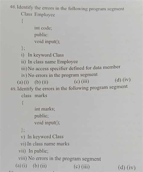 48 Identify The Errors In The Following Program Segmentclass Employee