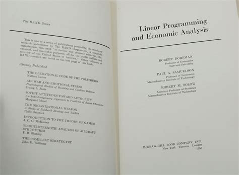 Linear Programming And Economic Analysis Robert Dorfman Paul Samuelson Robert Solow First