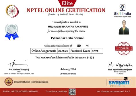 Mrunalini Pachpute On Linkedin Python Datascience Nptel Iitmadras