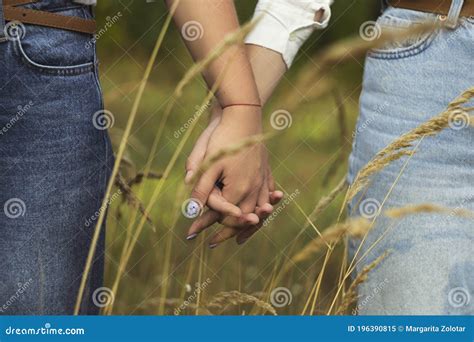 Same Sex Love Of Girls Girls Hold Hands During Quarantine Stock Image Image Of Consulting