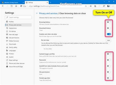 Turn On Or Off Clear Browsing Data On Close In Microsoft Edge Chromium