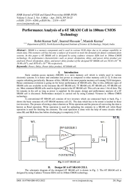 Pdf Performance Analysis Of A 6t Sram Cell In 180nm Cmos Technology
