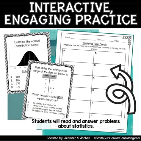 Statistics Task Cards Low Prep Math Activity Test Prep Data Set