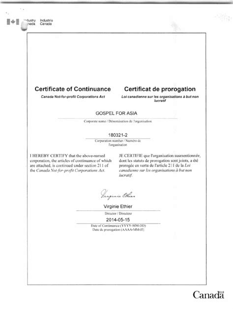 Fillable Online Certificates Of Continuance Cbca Corporations Canada Fax Email Print Pdffiller