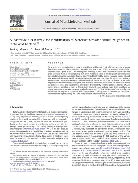 Pdf A Bacteriocin Pcr Array For Identification Of Bacteriocin Related Structural Genes In
