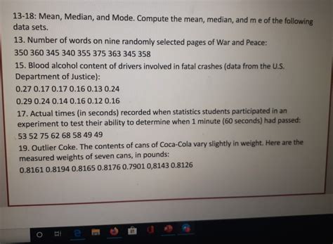 Solved Mean Median And Mode Compute The Mean Chegg Com