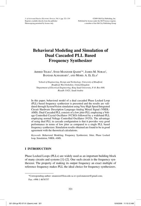 Pdf Behavioral Modeling And Simulation Of Dual Cascaded Pll Based Frequency Synthesizer
