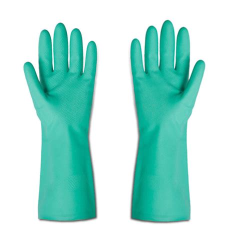 Guant De Nitrilo Green Reusable Industrial Flock Lined Chemical