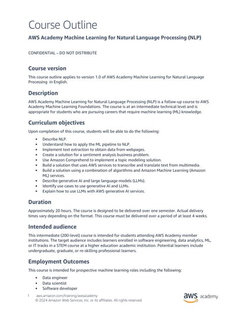 Aws Academy Natural Language Processing Course Outline English Pdf