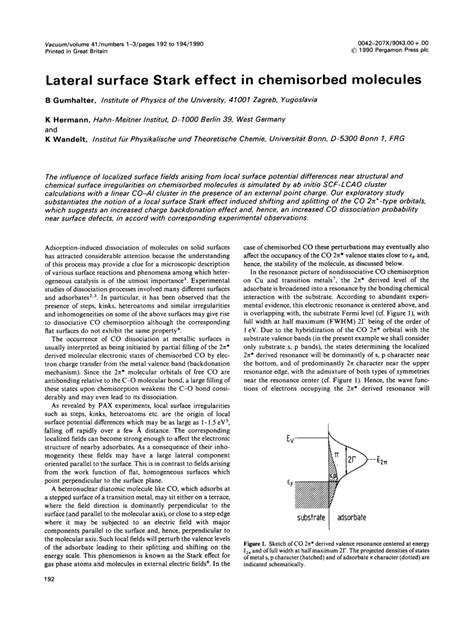 Pdf Lateral Surface Stark Effect In Chemisorbed Molecules