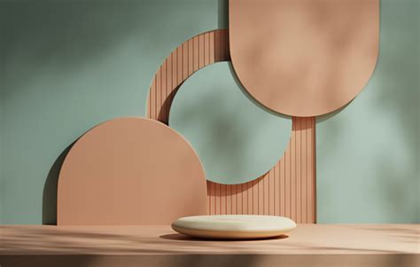 기하학적 연단 디스플레이 스탠드는 파스텔 색 배경에 나뭇잎의 그림자를 보여줍니다 0명에 대한 스톡 사진 및 기타 이미지 0명 3차원 형태 강단 Istock