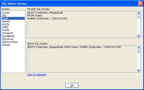 Alpha Anywhere Sql Native Syntax Dialog Box