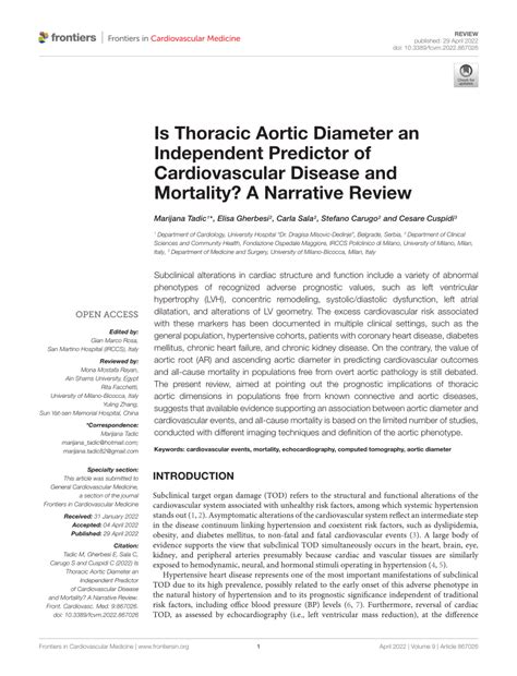 Pdf Is Thoracic Aortic Diameter An Independent Predictor Of Cardiovascular Disease And