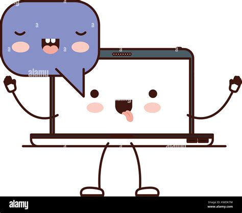 Animated Kawaii Laptop Computer With Kawaii Speech Dialogue In Colorful Silhouette Stock Vector