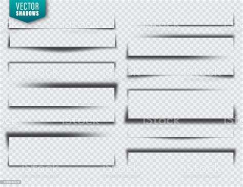 벡터 그림자가 설정됩니다 투명 한 배경에 페이지 구분 사실적인 격리 된 그림자 벡터 일러스트레이션 3차원 형태에 대한 스톡 벡터