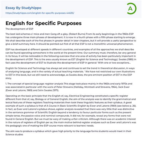 English For Specific Purposes Essay Example