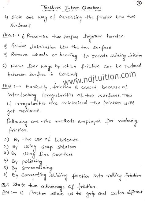 Friction Handwritten Notes For Th Class Science