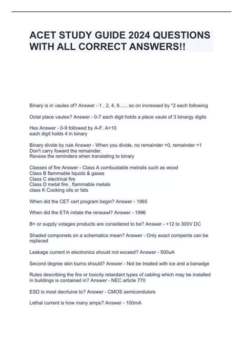 ACET STUDY GUIDE 2024 QUESTIONS WITH ALL CORRECT ANSWERS ACET Stuvia US