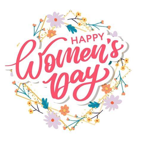 여성의 날 손으로 그린 글자 빨간색 텍스트 엽서 포스터 배너 디자인 요소에 대한 흰색 절연 해피 여성의 날 스크립트 서예 준비 휴가 레터링 디자인 프리미엄 벡터