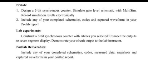 Solved Prelab 1 Design A 3 Bit Synchronous Counter Simulate Gate