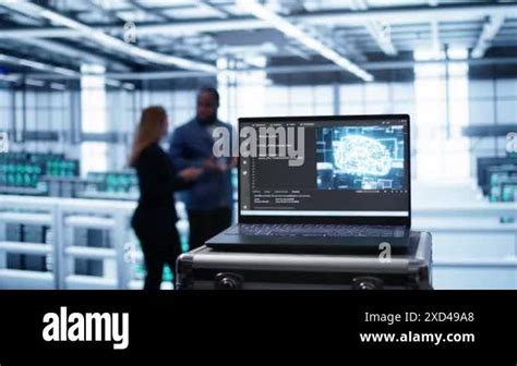 Laptop In Data Center Facility With Artificial Intelligence Computing Simulating Human Brain