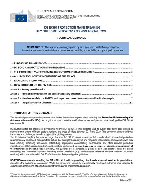 Dg Echo Protection Mainstreaming Indicator Technical Guidance Final Converted 2 Pdf Sampling