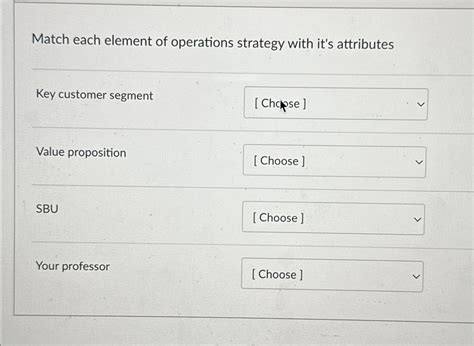 Solved Match Each Element Of Operations Strategy With Its