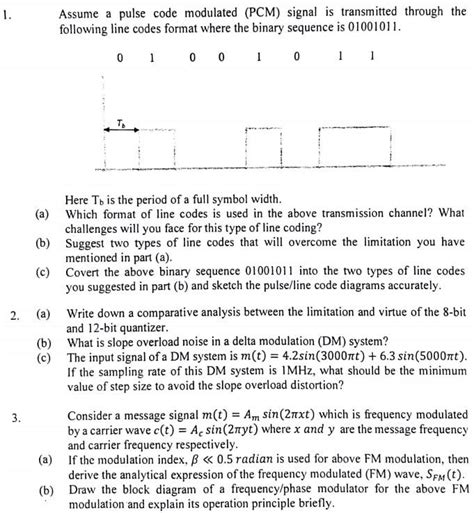 solved 1 assume a pulse code modulated pcm signal is