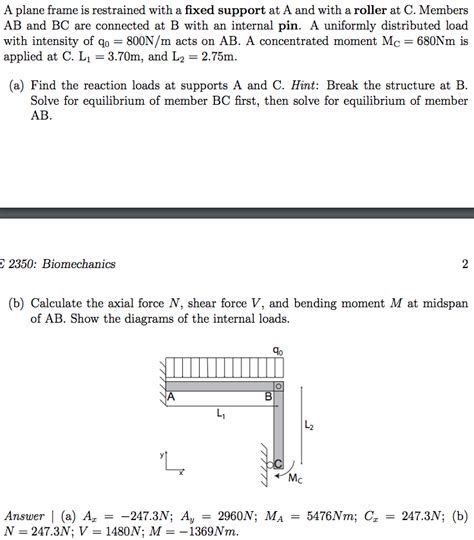 Solved A Plane Frame Is Restrained With A Fixed Support At A Chegg