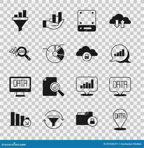 Set Data Analysis Pie Chart Infographic Server Search Data Sales Funnel With And Cloud